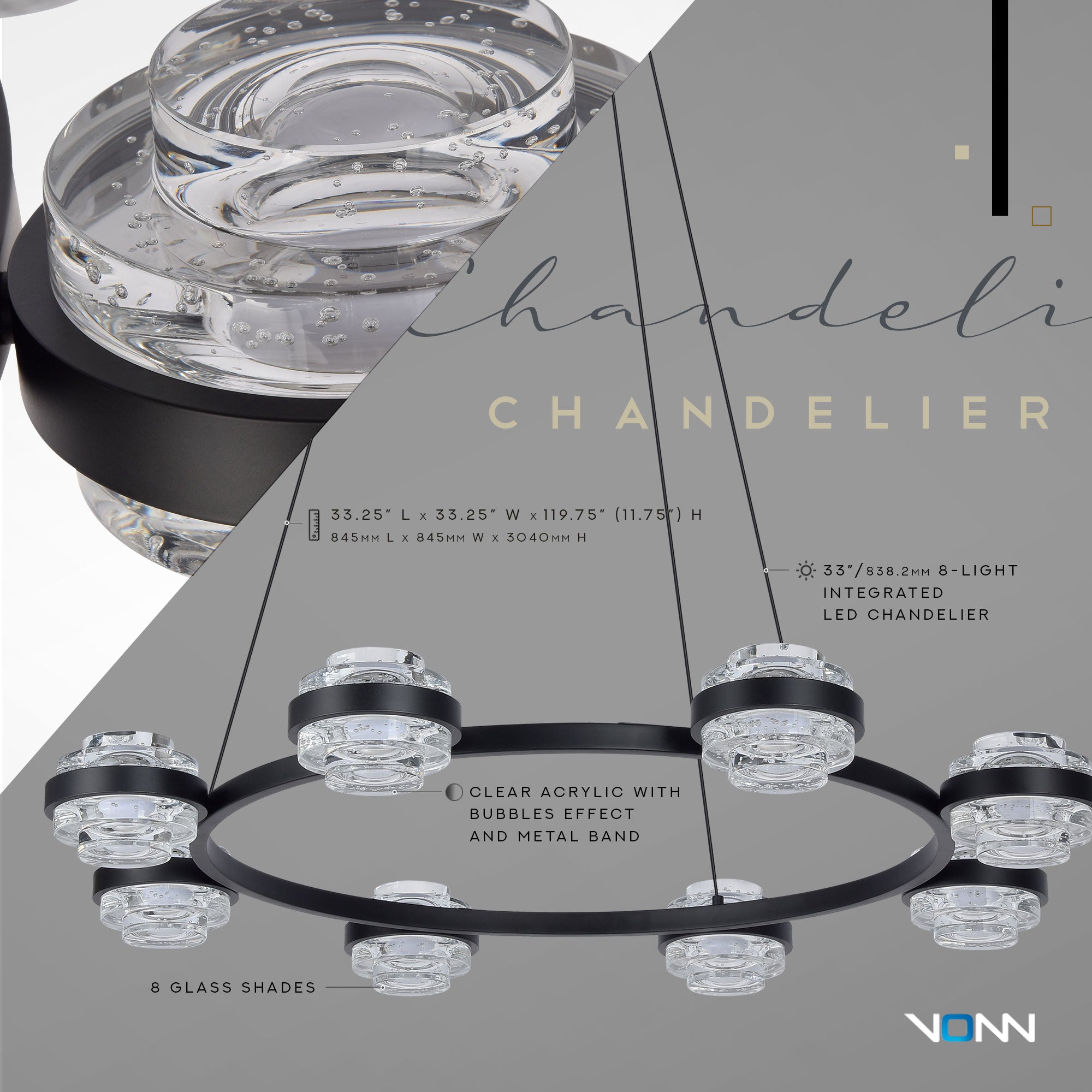 VONN Artisan Milano VAC3338BL 33" Integrated LED ETL Certified Pendant ...